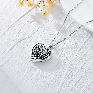 Dorunmo Rose Heart Locket Necklace that Hold 2 Photos 925 Sterling Silver Personalized Customized Rose Picture Locket Pendant Heart Locket Necklace for Women Mom