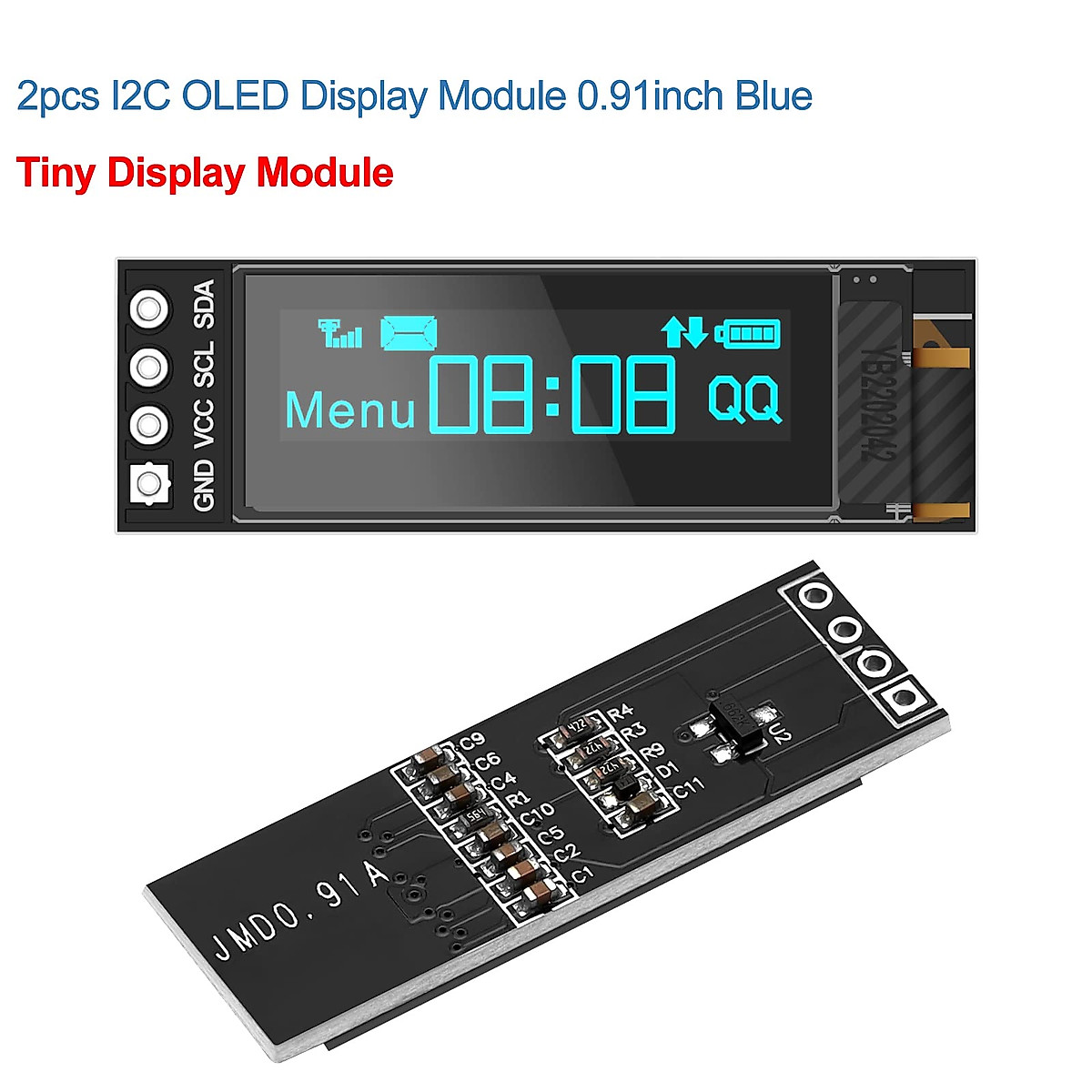 MakerFocus 2pcs I2C OLED Display Module 0.91 Inch I2C SSD1306 OLED Display Module Blue I2C OLED Screen Driver DC 3.3V~5V for Ar duino