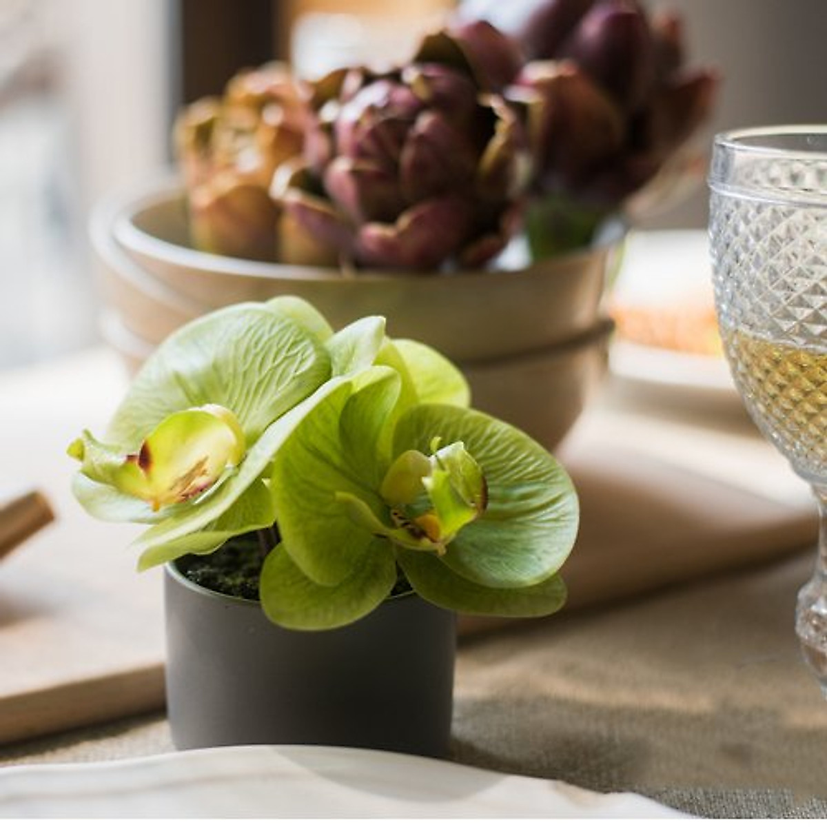 G Home Collection Rustic Mini Real Touch Potted Orchid in Green