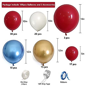 SANERYI 100pcs Red White and Metallic Blue Gold Balloons Garland Arch Kit Avengers Captain America Patriotic Balloons Birthday Party for Kids Decoration