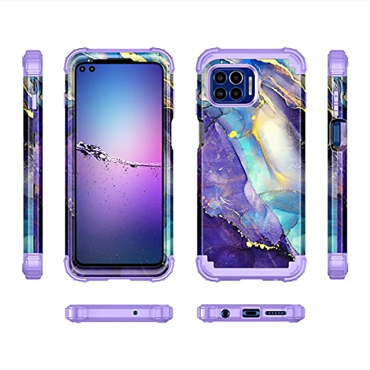 Rancase Compatible with Motorola Moto One 5G Case (2020),Moto G 5G Plus Case,Moto One 5G UW Case,Three Layer Heavy Duty Shockproof Protection Hard Plastic Bumper +Soft Silicone Rubber Case,Purple