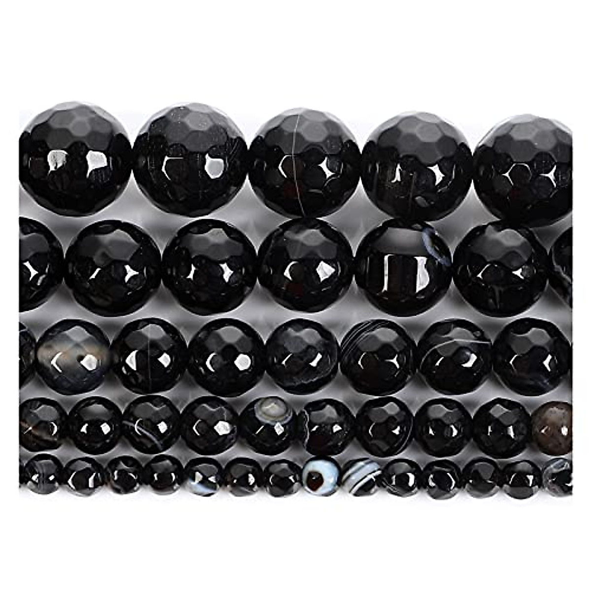 NHBT YU Natural Stone Beads Cut Surface Black Stone Striped Agate Loose Beads for Jewelry Making Needlework DIY Bracelet Strand 4-12 MM T923 (Color : H7225, Item Diameter : 12mm About 30 pcs)