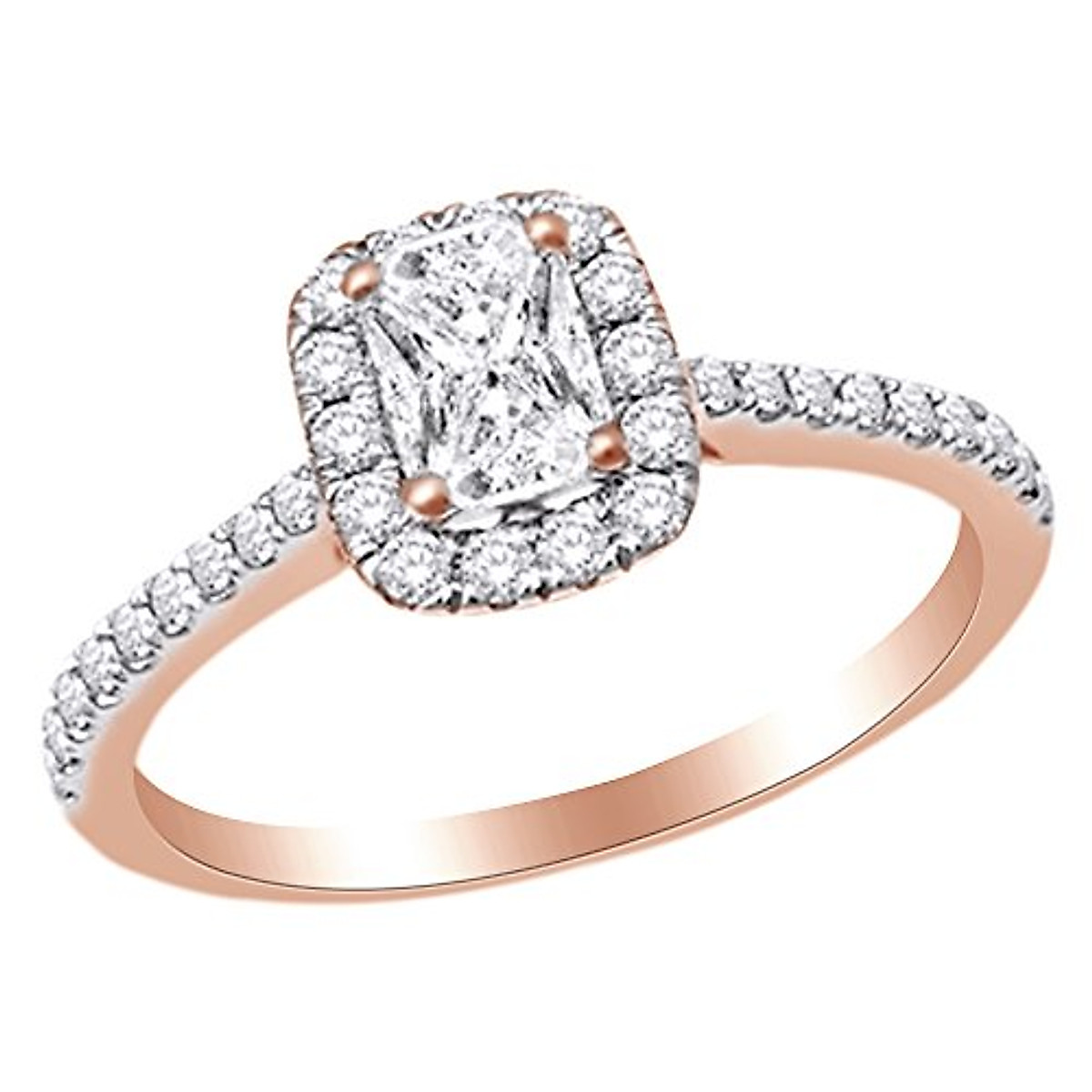 AFFY 0.9 CT Emerald & Round Cut White Natural Diamond Engagement Wedding Ring In 14k Rose Gold With RING Size-11.5