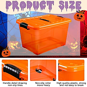 Sweetude 8 Pcs Halloween Plastic Storage Bin with Lids Purple Orange Clear Plastic Storage Totes Container 53 Qt Stackable Nestable Holiday Storage Box with Wheels and Latching Handles