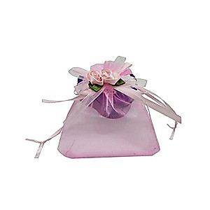 Ankirol 50pcs Sheer Organza Favor Bags for Wedding 3.8x4.8'' Gift Bags Samples Display Drawstring Rose Pouches (Pink)