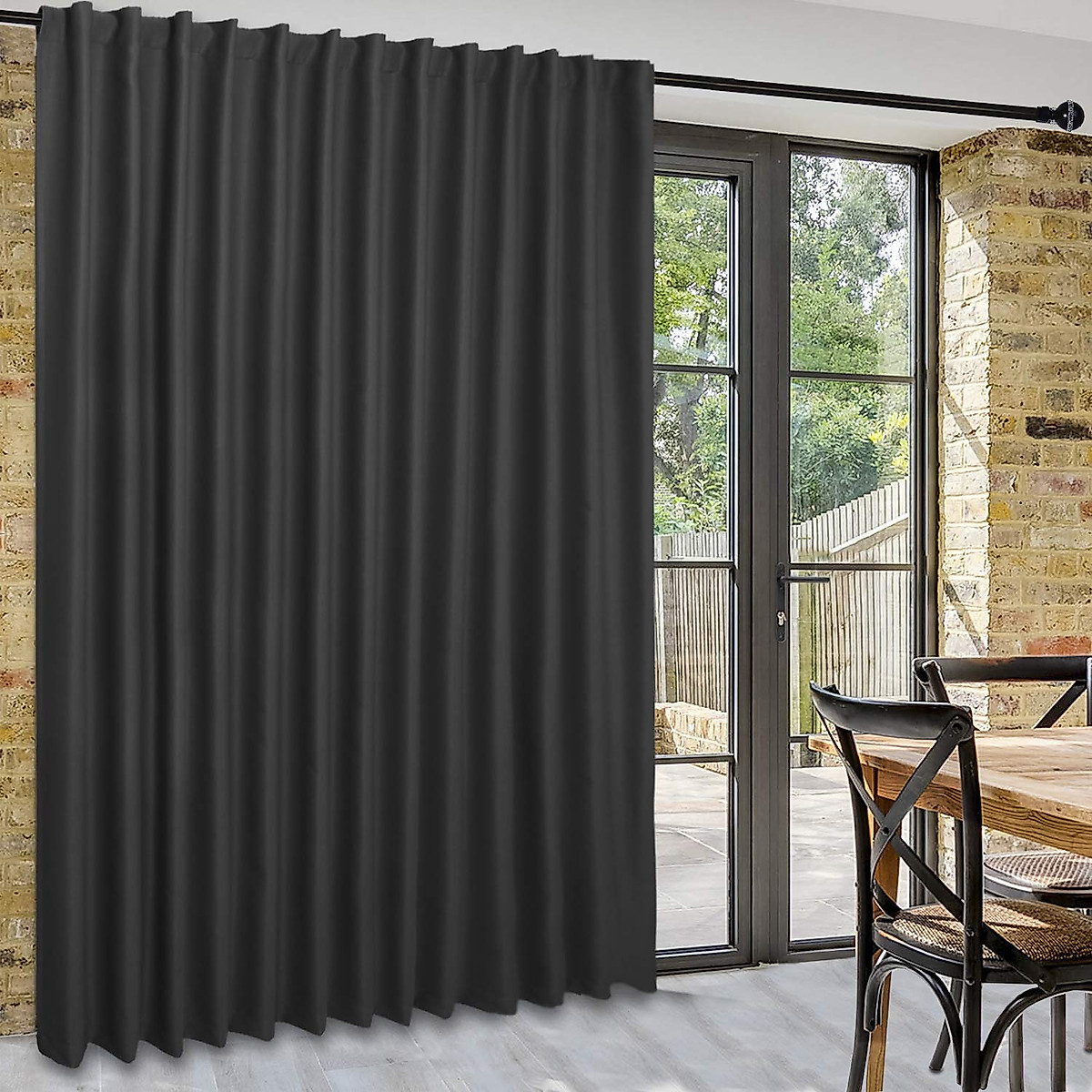 DWCN Patio Sliding Door Curtains - Extra Wide Curtains for Glass Door, Privacy Room Divider Blackout Thermal Curtain Panel with Back Tab & Rod Pocket for Bedroom Partition, 100 x 84 Inches, Black