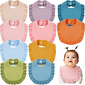 Jiuguva 10 Pack Muslin Baby Bibs Cotton Drool Bandana Bibs Solid Colors Lap Shoulder Newborn Bibs Adjustable Baby Bibs Set for Toddler Infant Unisex Boys Girls Teething Drooling