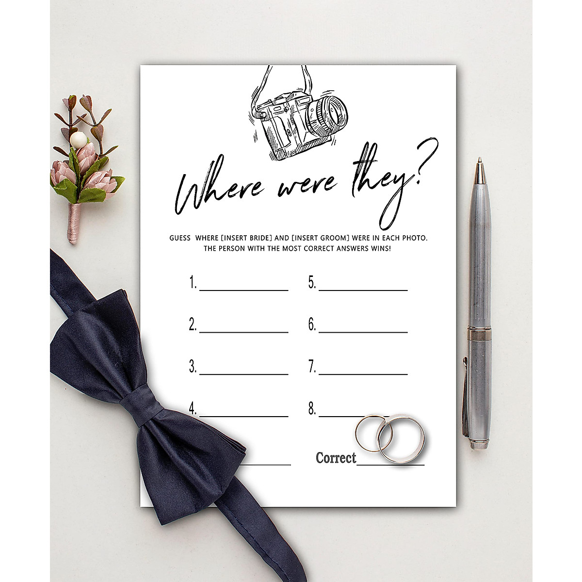Bridal Shower Games - Where Were They Wedding Shower Party Card Game - Couples Photo Game - Hand Drawn Minimalist Themed Bachelorette/Engagement Party Supplies Activities Decorations (A02)