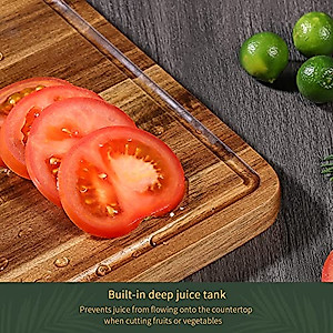 Wood Cutting Boards Set of 3 for Kitchen, Thick Chopping Board, Large Wooden Cutting Board Set with Deep Juice Groove and Handles, Wooden trays for meat, fruit and cheese (17x12, 12x10, 12x7 inch)