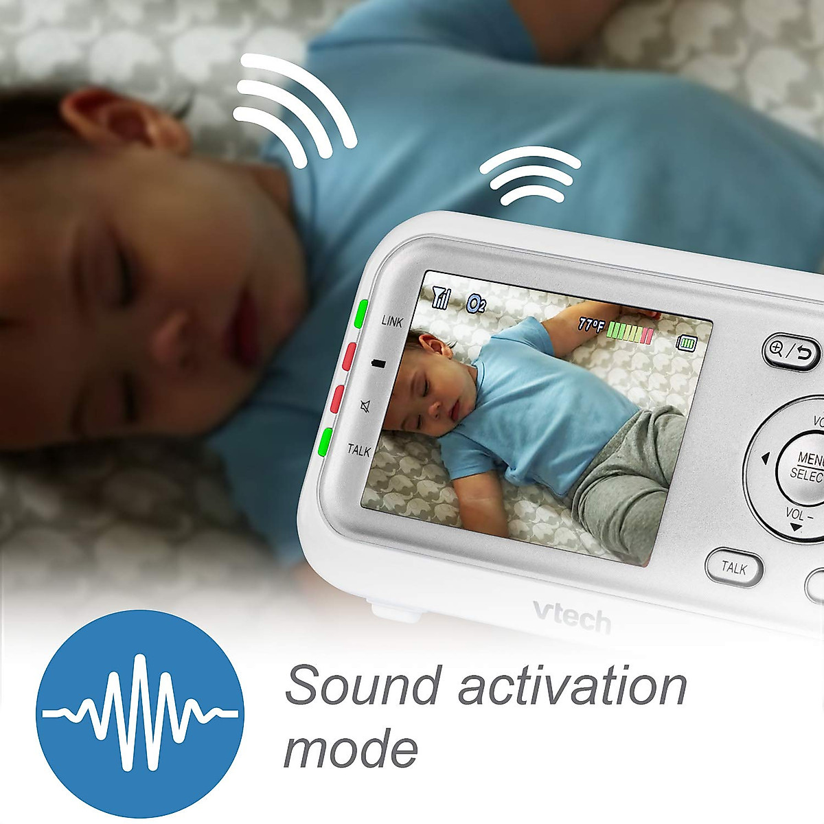 VTech VM3253 Video Monitor with 2.8" Auto On Screen, Invisible LED Infrared Night Vision, 2-Way Talk, Sound & Temperature Alert, Lullabies, Up to 1000ft Range, Plug&Play System with Wall-mount Bracket