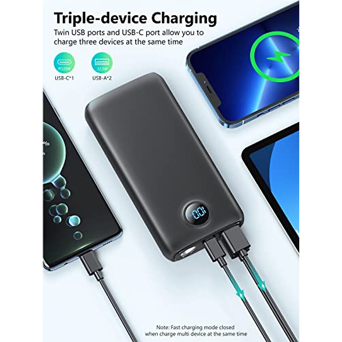 DIAMUAR Portable Charger 30,000mAh-Output Input USB C Fast Charging LED Display SCP22.5W PD3.0 QC4.0 Power Bank, Flashlight External Battery Pack for iPhone, Samsung Galaxy, LG, and More Black
