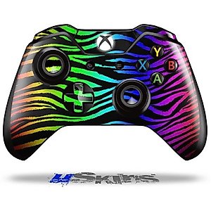 WraptorSkinz Decal Style Vinyl Skin Wrap compatible with XBOX One Original Wireless Controller Rainbow Zebra