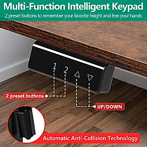 PayLessHere 48 Adjustable Height Standing Desk Computer Desk with Large Space and Headphone Holder Office Desk with Electric Lifting and 2 Memory Function for Office Meeting Room,Brown