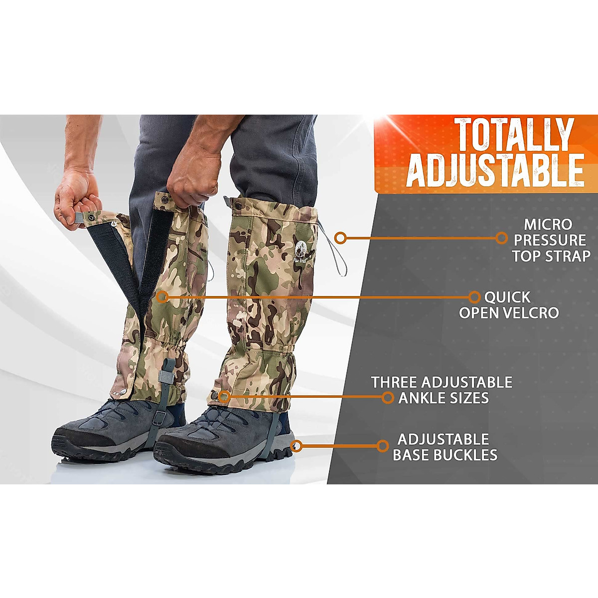 Pike Trail Waterproof Adjustable Leg Gaiters: for Hiking in Mud, Sand, and Snow - Hunting, Mountain Climbing, or Snowshoeing