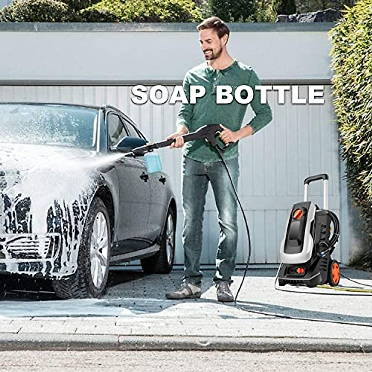 mrliance Electric Pressure Washer 1600W 1.9GPM High Pressure Power Washer Car Washer with Hose Reel, 4 Adjustable Nozzles, Soap Bottle (Sliver)