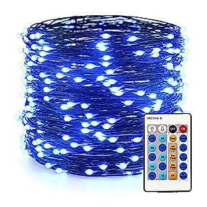 ER CHEN Dimmable LED String Lights Plug in, 100ft 300 LED Waterproof Fairy Lights with Remote, Indoor/Outdoor Copper Wire Christmas Lights for Bedroom, Patio, Garden, Yard (Green Wire, Blue)