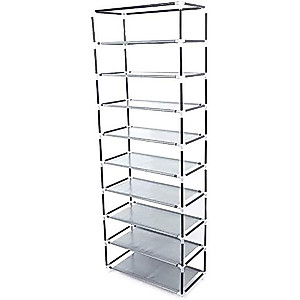 GreensTion-S 10-Tier Shoe Rack with Dustproof Cover 30 Pair Shoe Organizer Shoe Rack Tower Zippered Storage Shoe Cabinet Ideal for Hallway Corridor [3-6 delivery Days] (Gray)