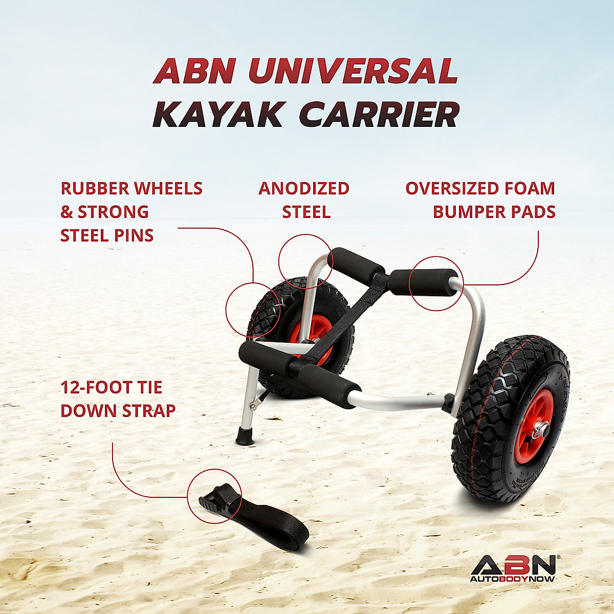 ABN Universal Kayak Carrier – Trolley for Carrying Kayaks, Canoes, Paddleboards, Float Mats, and Jon Boats