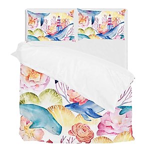 Find Sun Watercolor Whales Beluga Lighthouse Duvet Cover Set Twin Bedding set Covers 1 Duvet Cover and 1 Pillow Shams without Comforter
