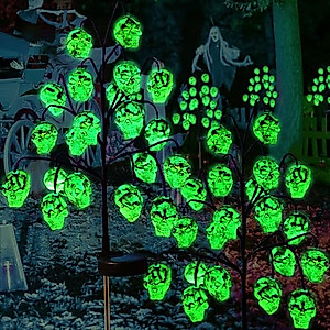 Solar Halloween Decorations Outdoor Scary Skull Stake Lights for Halloween Yard Haunted Graveyard Pathway Lights, Halloween Frightening Decor Lights for All Saints' Day Gravestone Cemetery