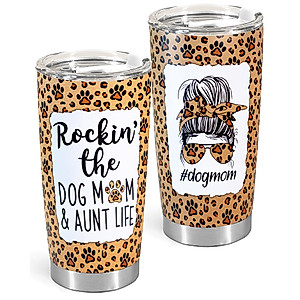 365FURY Aunt Gifts - Auntie Gifts From Niece or Nephew - Mother Day, Birthday Gifts For Aunt - Dog Mom Gifts For Women Dog Owner Travel Coffee Mug Tumbler With Lid Straw - 20oz