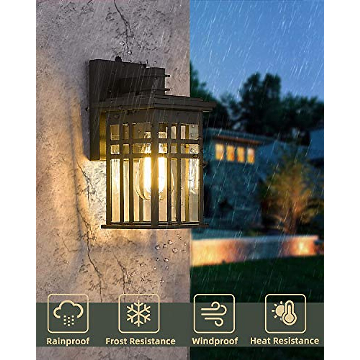 Dusk to Dawn Sensor Outdoor Wall Sconces - HWH Exterior Wall Mount Light Fixture Matte Black, 2-Pack Porch Lights for Garage, Doorway, Balcony, Garden, 5HD27B-PC-2PK BK