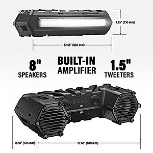 BOSS Audio Systems ATVB95LED UTV ATV Speakers - Weatherproof, ATV Soundbar, 8 Inch Speakers, 1.5 Inch Tweeters, Amplified, Wired Remote for Bluetooth Connectivity, LED Light Bar, Storage Compartment