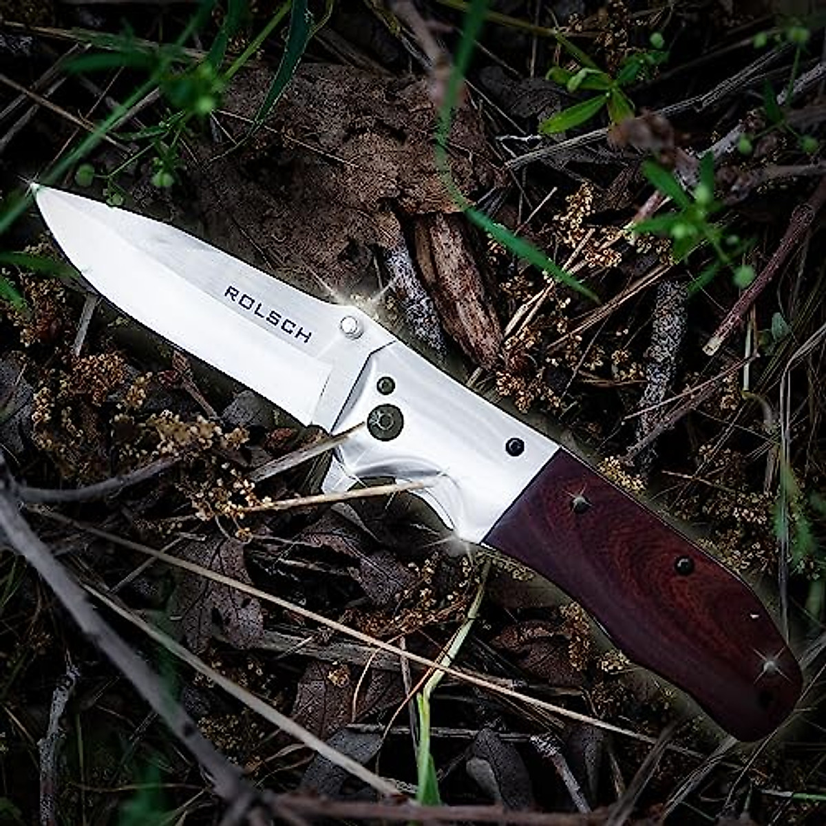 Rolsch - Wood handled Pocket Knife - Spring Assisted Folding Knife – Stainless Steel Blade and Rosewood Handle with Pocket Clip - Great Folding Knife for Hunting, Camping, Survival, Tactical, EDC