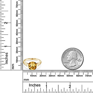 Gem Stone King 18K Yellow Gold Plated Silver Yellow Citrine Women's Ring 3.22 Ct Cushion Cut (Size 9)