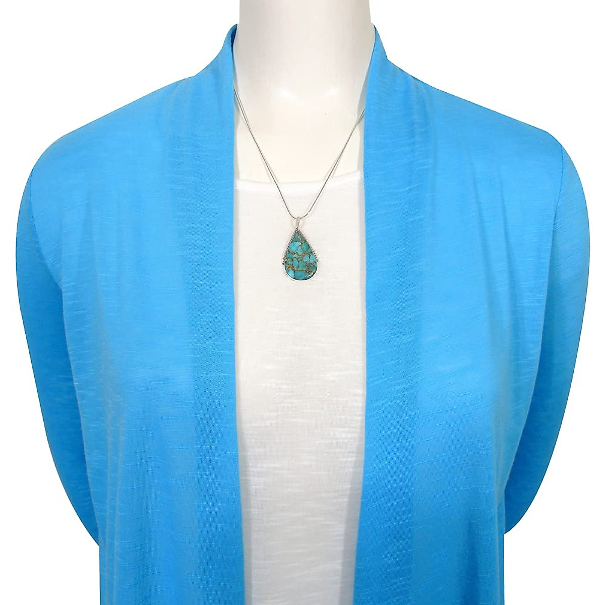 Genuine Turquoise Necklace Earrings Pendant Set 925 Sterling Silver (24" Length) (Matrix Turquoise)