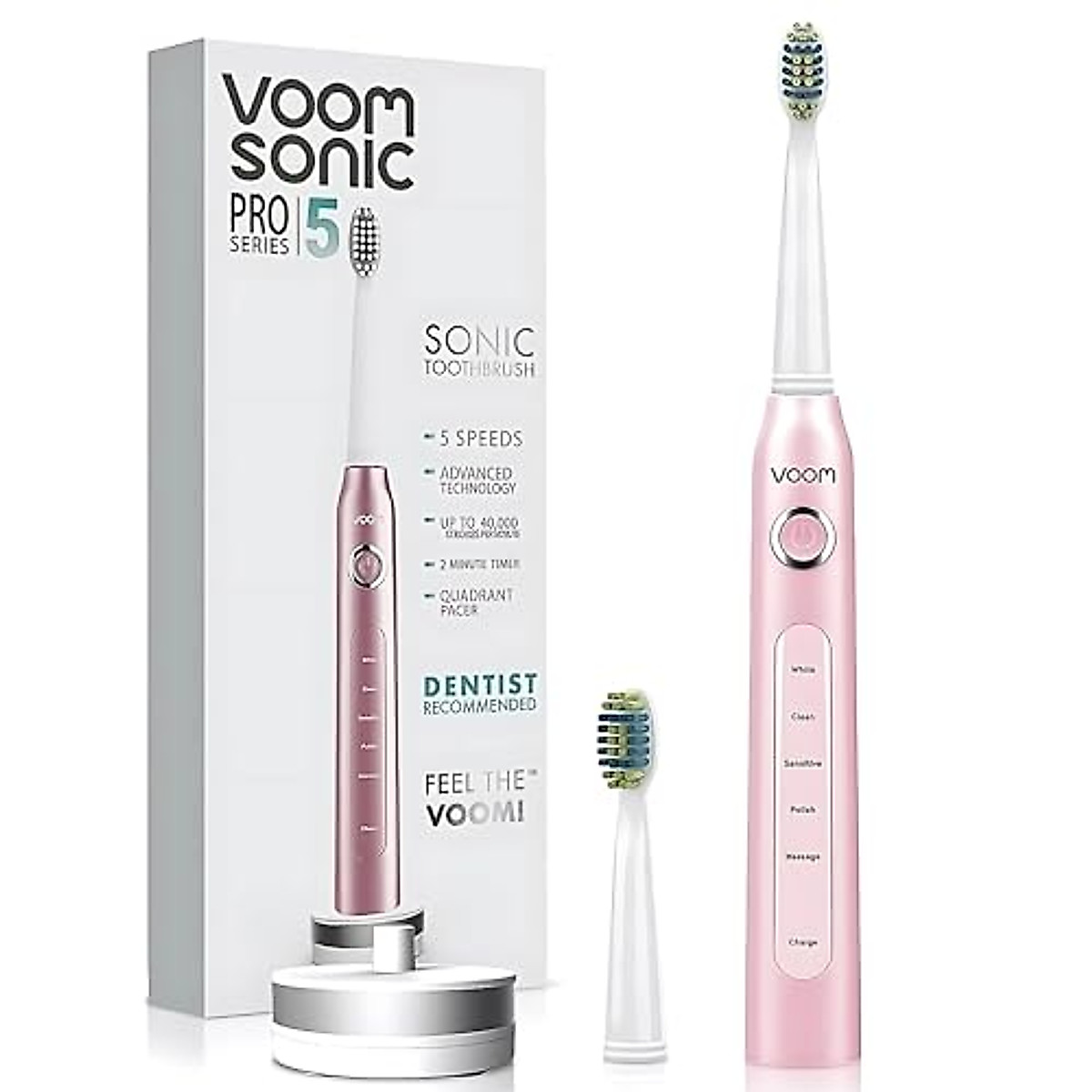 Voom Sonic Pro 5 Electric Toothbrush for Adults - Ultrasonic Electric Toothbrushes with Replacment Brush Head, Dentist Recommended Power Sonic Toothbrush with 5 Modes
