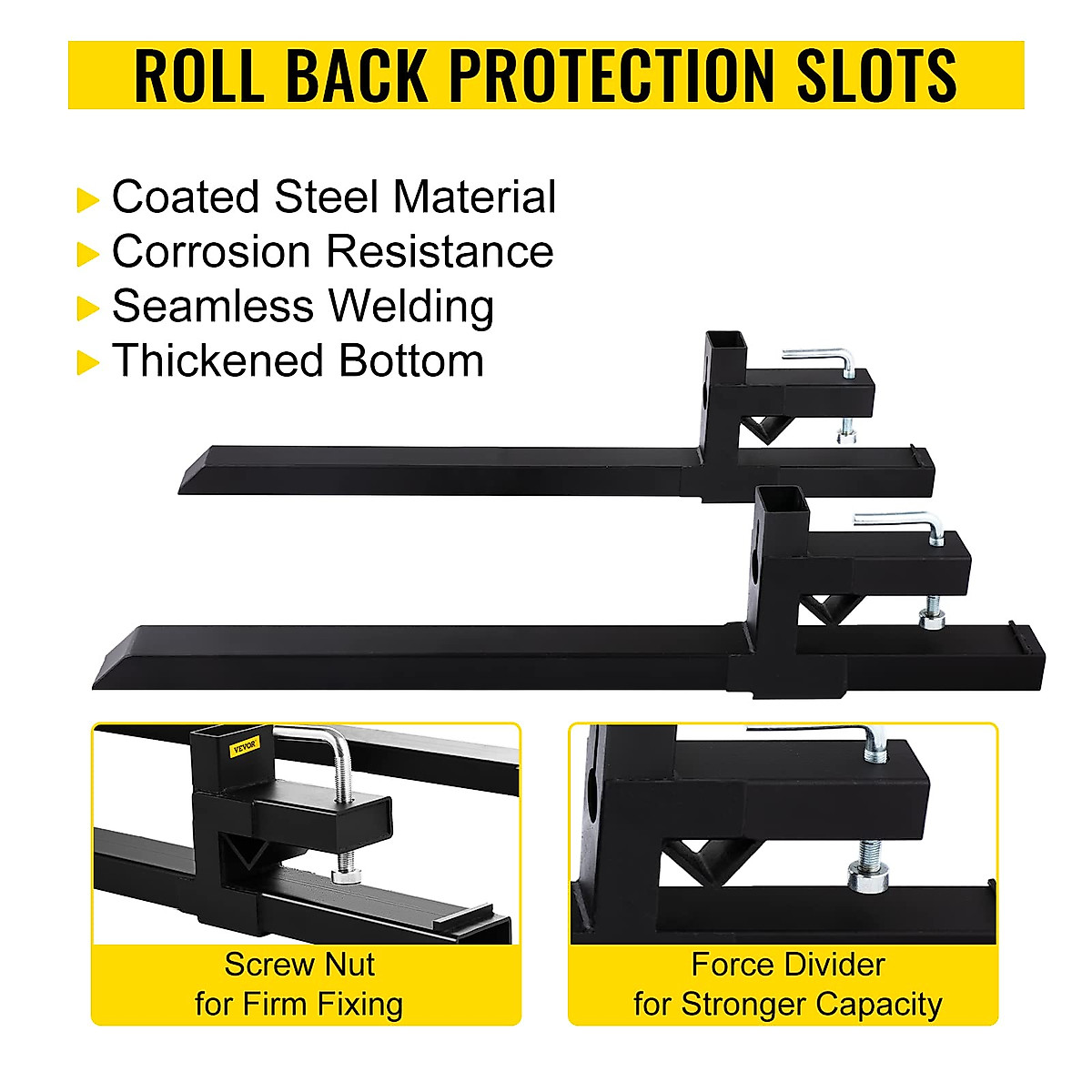 VEVOR Pallet Forks, 2000 Lbs Clamp on Pallet Forks 59" Total Length, Tractor Bucket Forks, Heavy Duty Pallet Forks for Tractor Attachments, Skid Steer, Loader Bucket