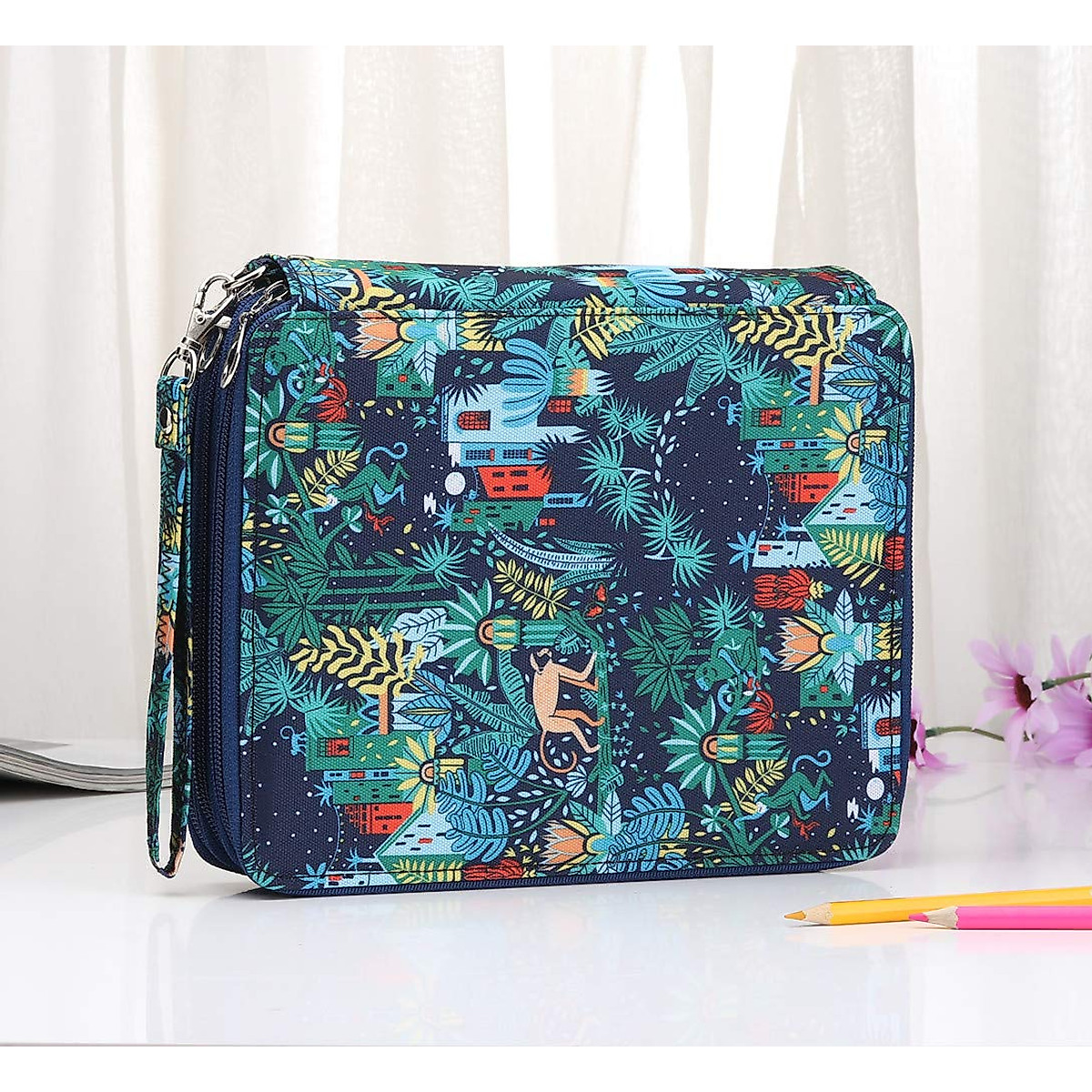 Shulaner 120 Slots Colored Pencil Case with Zipper Closure Large Capacity Oxford Pen Organizer