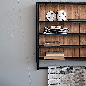Creative Co-Op Modern Farmhouse Wood 3 Shelves and Hanging Rod, Black and Natural Wall Shelf