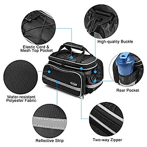 LIXADA Bike Trunk Bag Waterproof Bicycle Rack Rear Carrier Bag 25L Bicycle Commuter Bag Bike Rack Bag Pannier Bag Shoulder Bag with Rain Cover