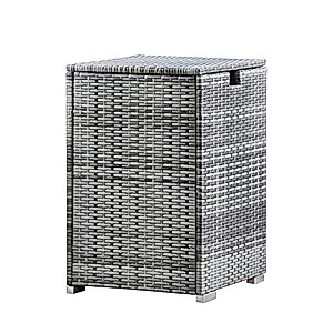 Teamson Home Outdoor Patio Wicker Fire Pit Gas Tank Storage Hideaway Cover Side Table for Standard 20 lbs Propane Stove, Gray