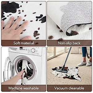 Fttoyoly Faux Mini Cowhide Rug Rustic Chic Western Rugs for Decor Kids Room Dining Room,Durable Premium Faux Fur Animal Cow Hide Rugs Carpet for Western Decor Table Centerpieces,19.3" W x 23.6" L