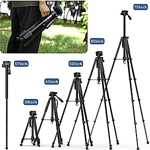 KINGJOY 75" Camera Tripod for Canon Nikon Cell Phone Aluminum Monopod Tripod with Remote Shutter Phone Mount and Carry Bag Max Load 11LB