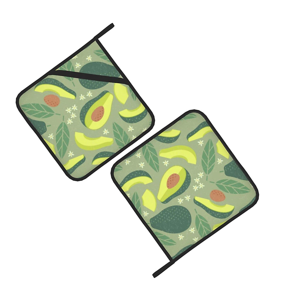 Avocado Leaves Flowers Pattern Pot Holders Set Heat Resistant Non Slip Oven Hot Pads with Hand Pockets and Hanging Loops for Kitchen Baking Cooking,Set of 2