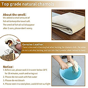 Chamois Cloth for Car, Car Wash Drying Towels Extra Large 37.8'' X 26''(6.8 Sq Ft), Super Absorbent Lint Free Rags, Nature Chamois Cloth for Window, Floors, Cabinet, Table, Drying Dogs and More