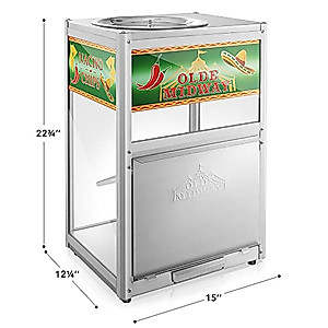 Olde Midway Nacho Chip Warmer Machine with Scoop, Commercial Grade Stainless Steel Concession Stand Display with Glass Door