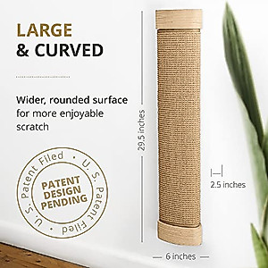 7 Ruby Road Wall Mounted Cat Scratching Post - Wall Mount Wooden Sisal Cat Scratcher & Vertical Scratch Pad (Replaceable) - Modern Cat Wall Furniture for Indoor Cats or Kittens (29.5 x 6 in)