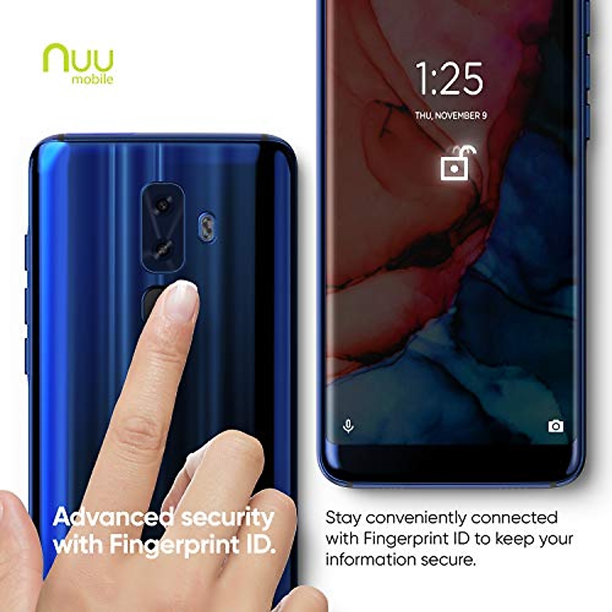 NUU Mobile G3 Unlocked Smartphone 64GB + 4GB RAM (Rear & Front Camera) HD+ Display Android 8 Cell Phone Sapphire Blue