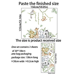 59.05x53.14 Inch Woodland Animals Wall Decals Wall Tree Decals Forest Animal Wall Decal Elephant Zebra Monkey Giraffe Nursery Decor for Home Baby Room Decorations Boys Girls Bedroom Art