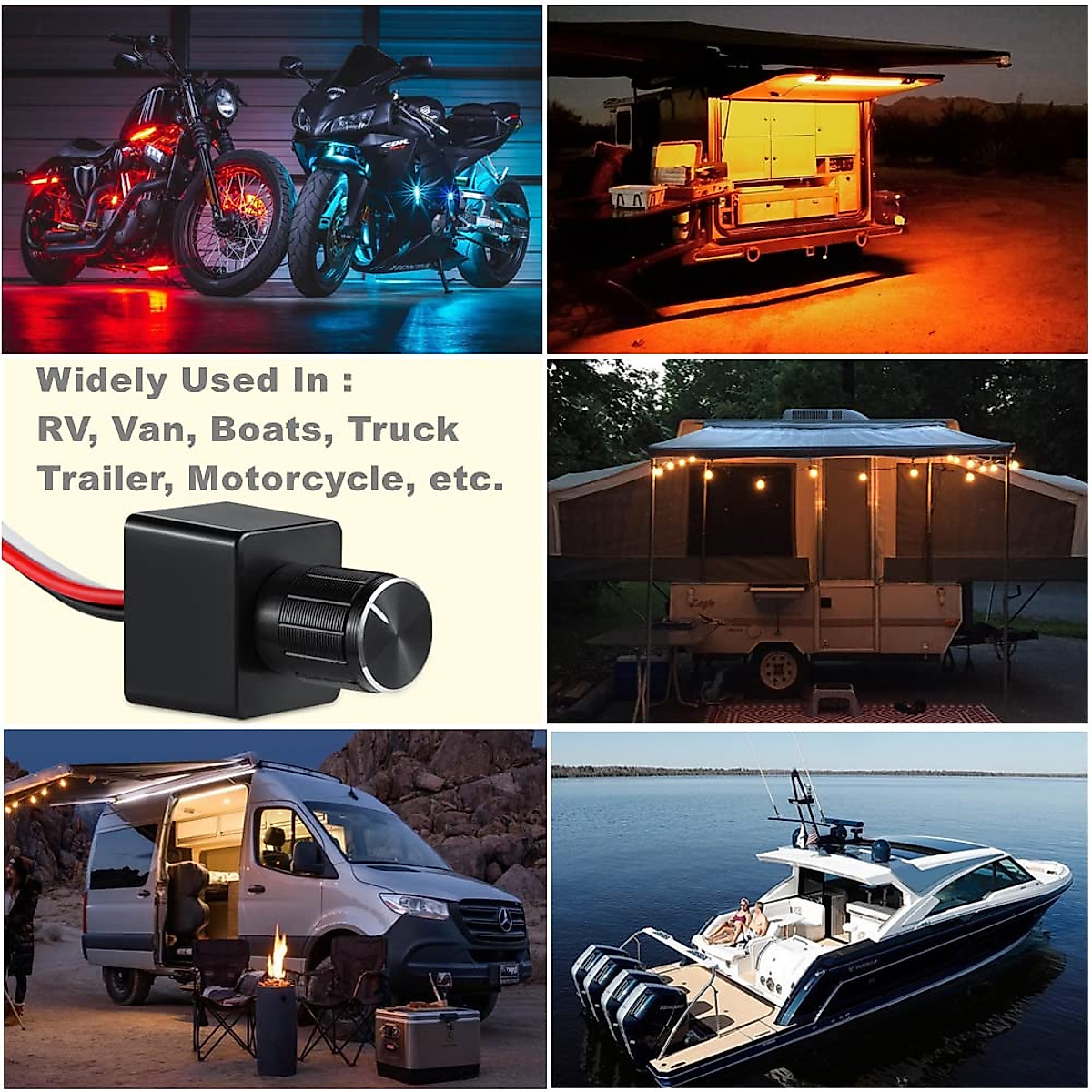 Acegoo 12V Dimmer Switch, RV Light Dimmer High Side PWM Dimming Switch for Boat Camper Trailer Van Truck Cars, Works with LED Light Fixture, Halogen, Incandescent, Strip Lights