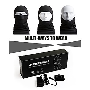 ANTARCTICA GEAR Heated Balaclava Face Ski Mask Windproof Warm Heating Hat for Motorcycle Riding Women Men Black