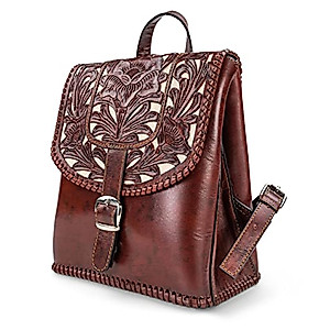 Mauzari Edessa Women's Tooled Leather Backpack Purse - Petite Sized & Organized (Koa)