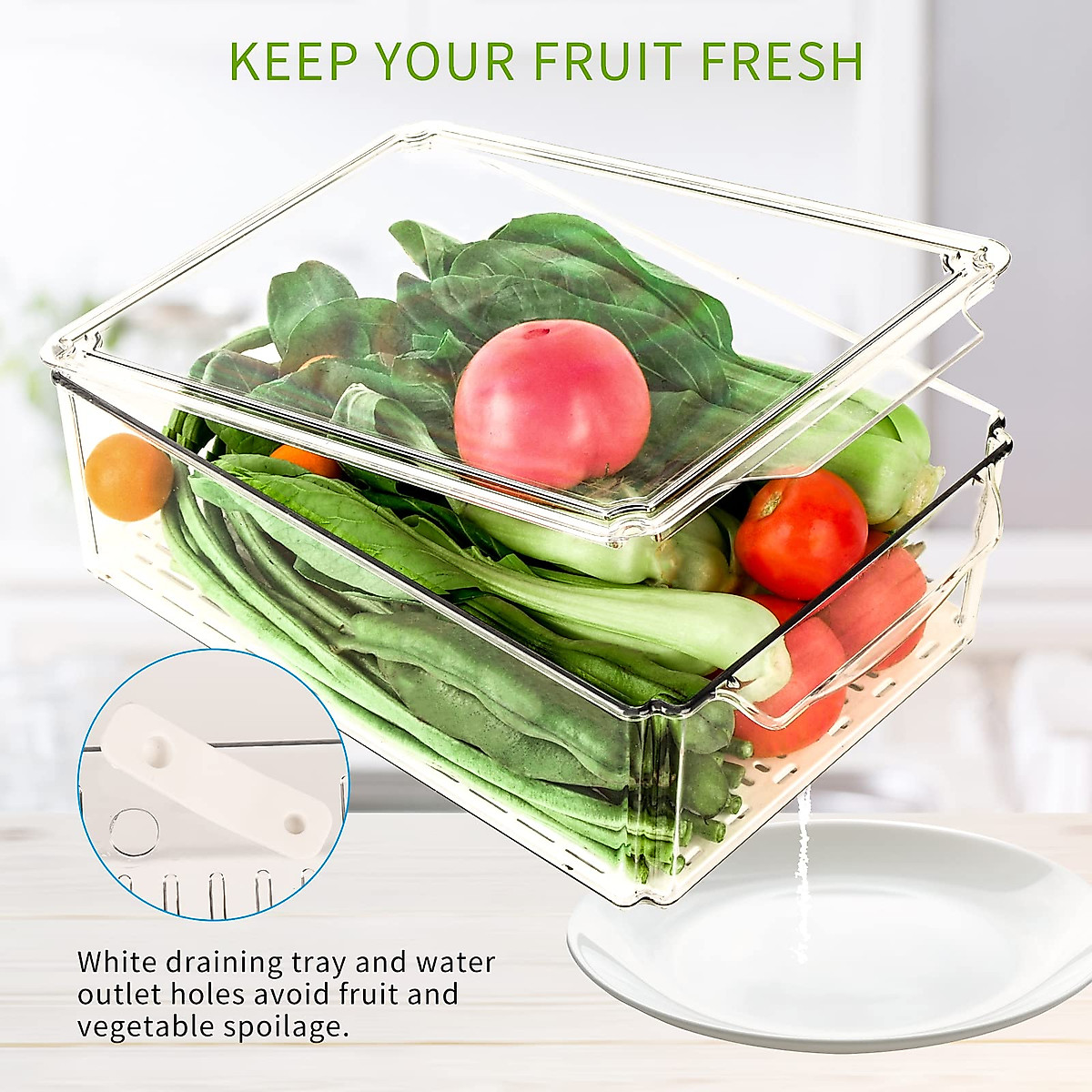 Yustuf 10-pack Clear Stackable Refrigerator Organizer Bins with 4 liners, Plastic Pantry Organization and Storage Bins with lids Vegetable Fruit Storage Containers for Fridge