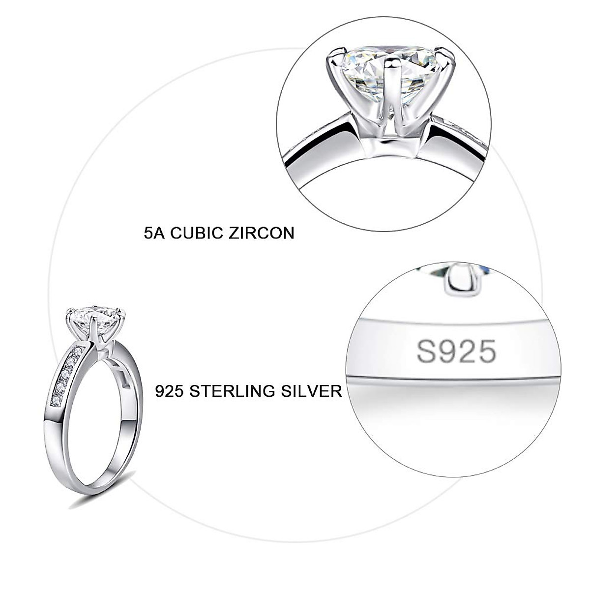 AVECON 925 Sterling Silver Engagement Ring 2.5 Carat 5A Cubic Zirconia Round Cut Solitaire Wedding Ring for Women Size 6