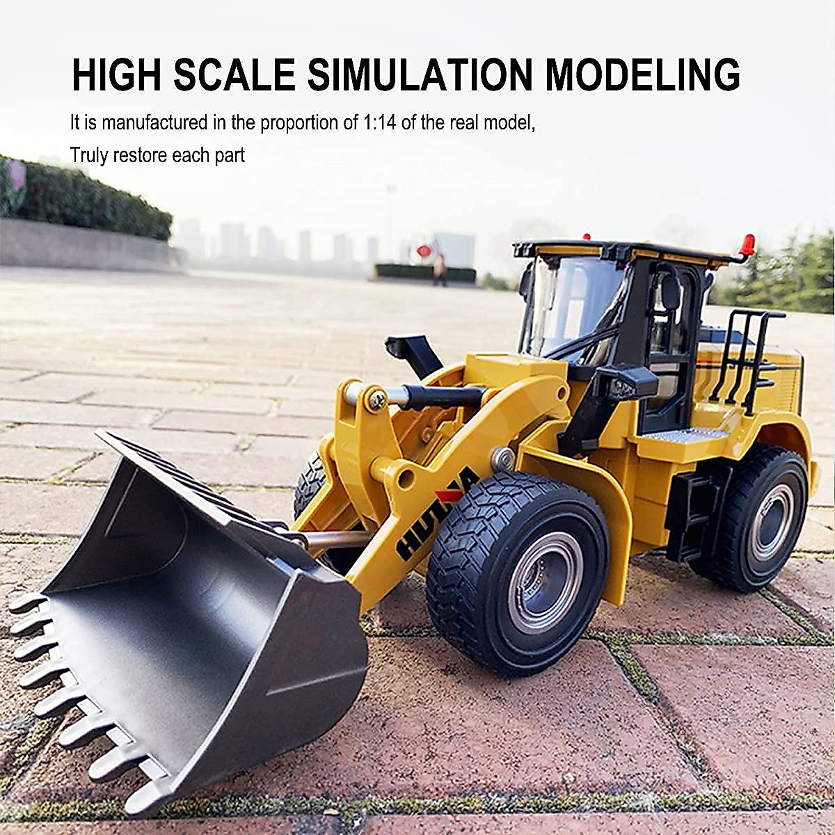 Mostop Remote Control Front Loader 9 Channel Bulldozer Toy RC Construction Vehicles Truck, 2.4Ghz Remote Control Bulldozer 4WD Shovel Loder Tractor for Boys Kids with Lights & Sounds